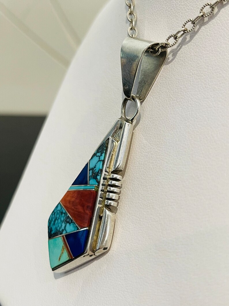 Signed Navajo Inlay Pendant With Turquoise Lapis and Coral in - Etsy