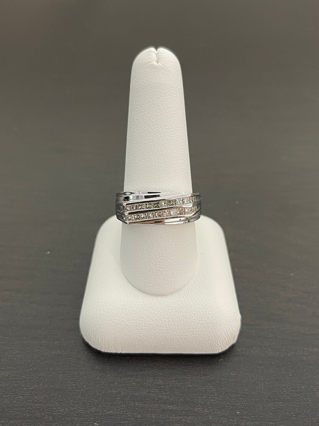 Princess Cut Diamond Double Row Channel Set Band in 10K White Gold - Etsy