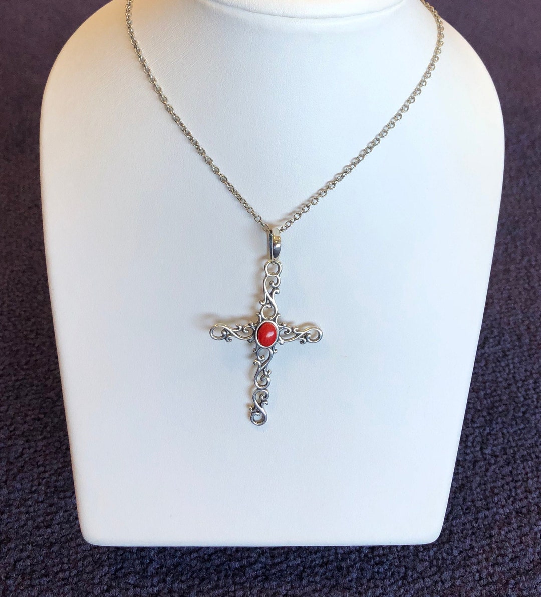 Red Coral Cross Pendant Natural Red Coral Sterling Silver Cross - Etsy