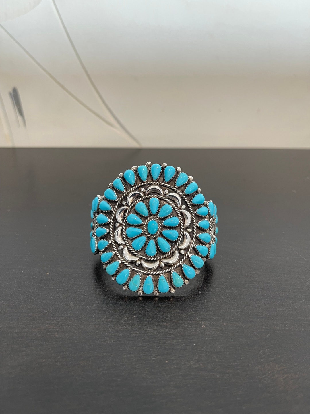Signed RW Premium Turquoise Vintage Zuni Cuff Bracelet in Sterling ...