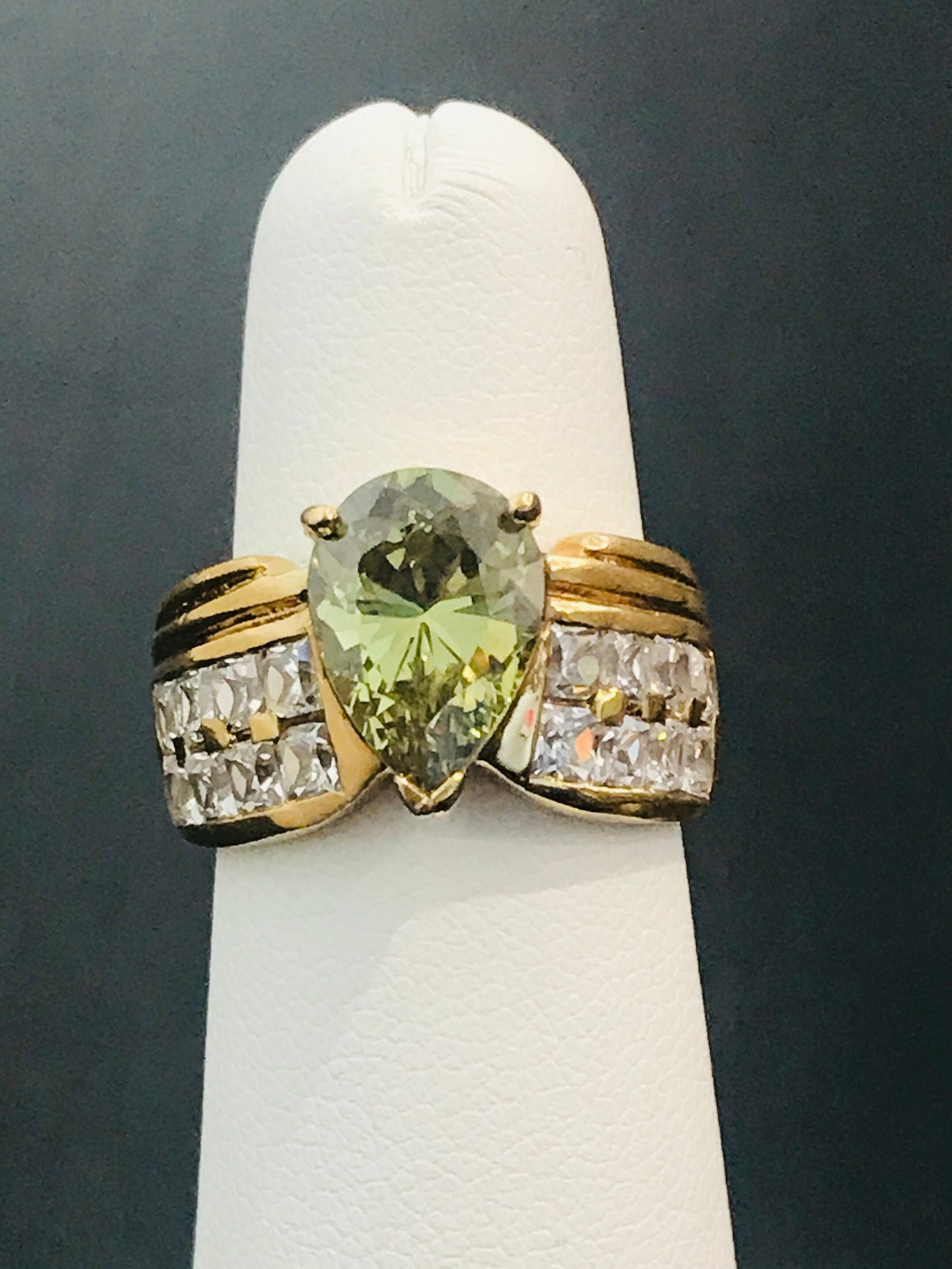 Chartreuse Green and White Cubic Zirconia Sterling Silver Yellow Plated ...