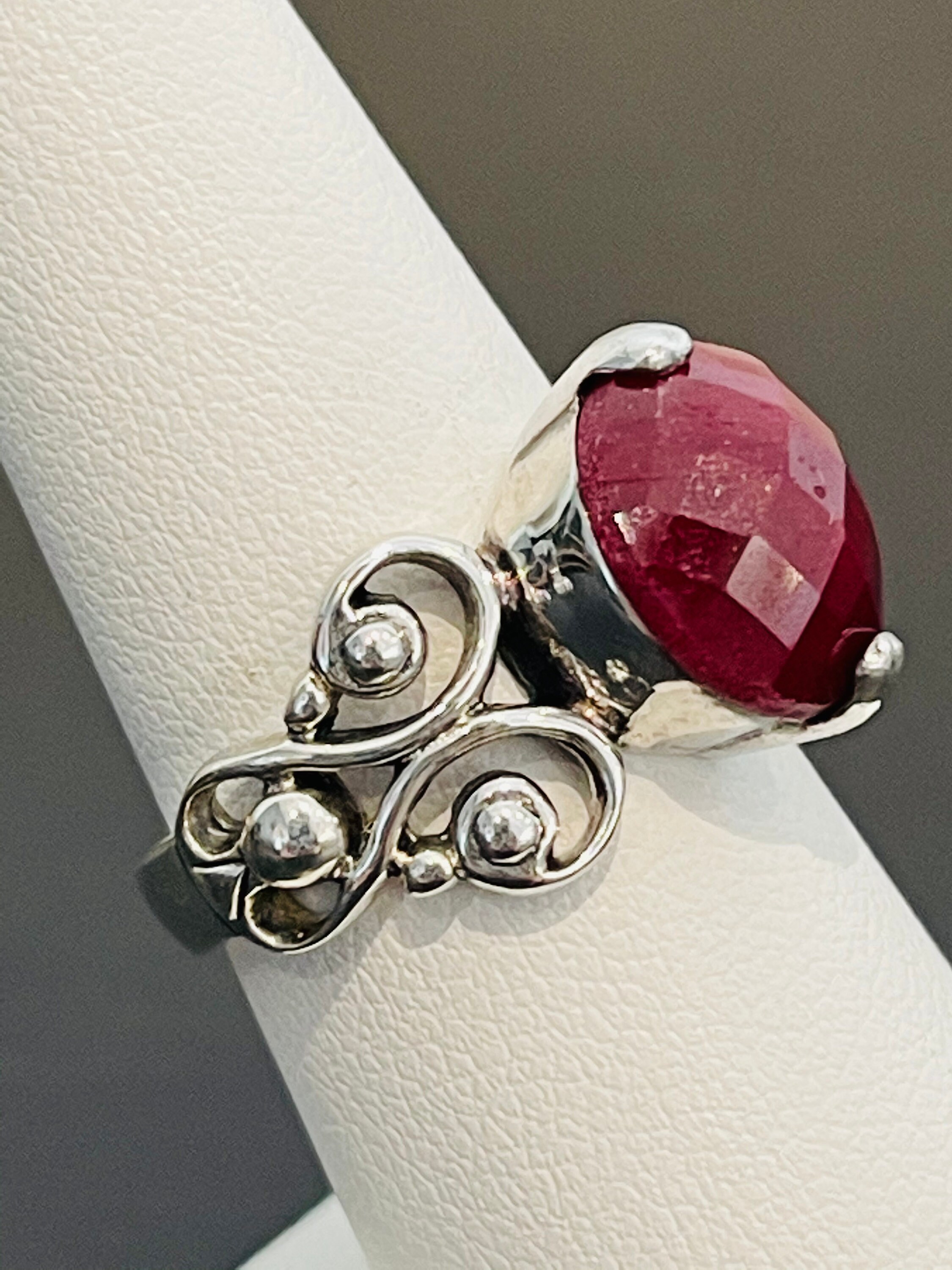 Checkerboard Cut Ruby Ring in Sterling Silver | Etsy