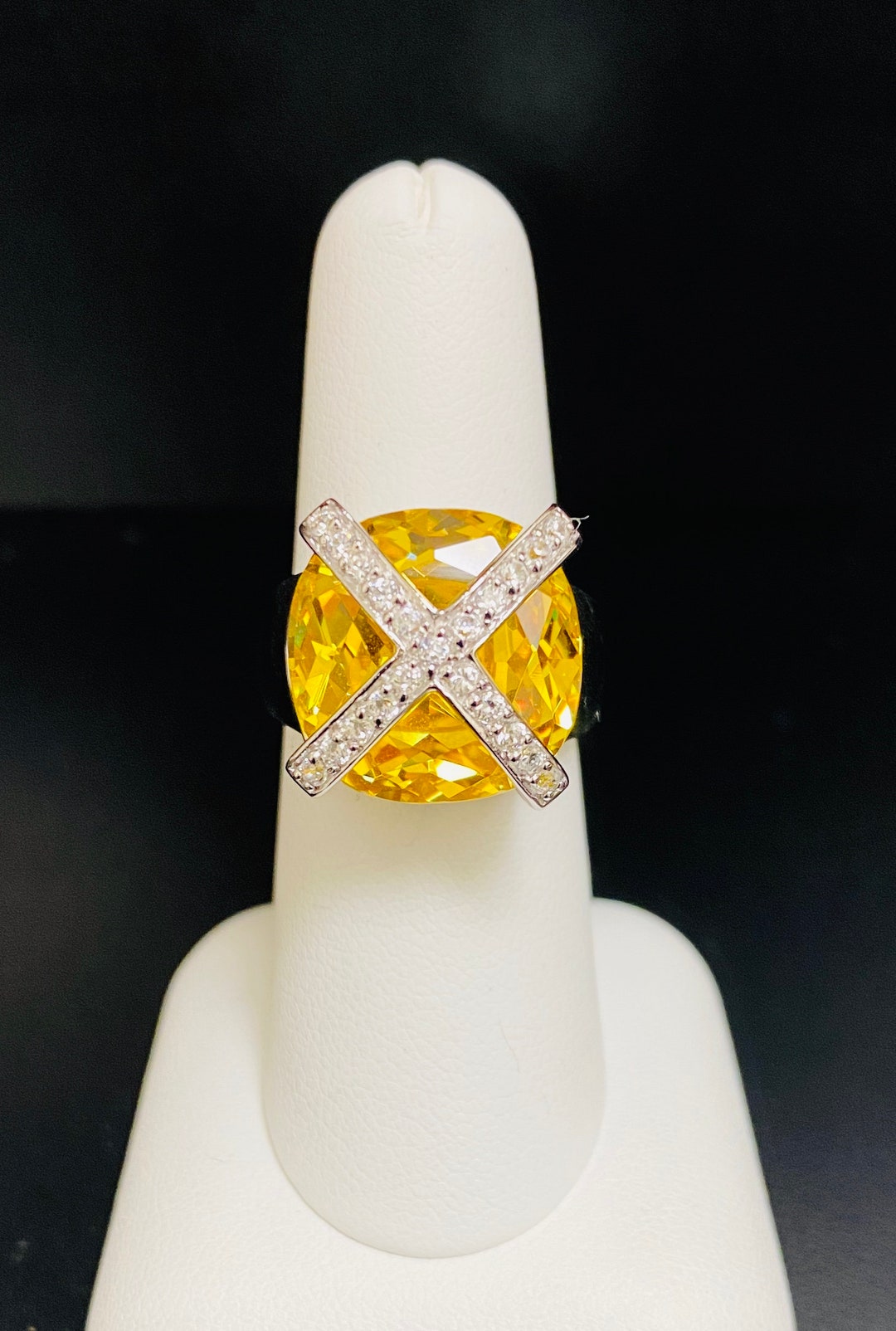 Bright Yellow and White CZ Ring in Sterling Silver - Etsy