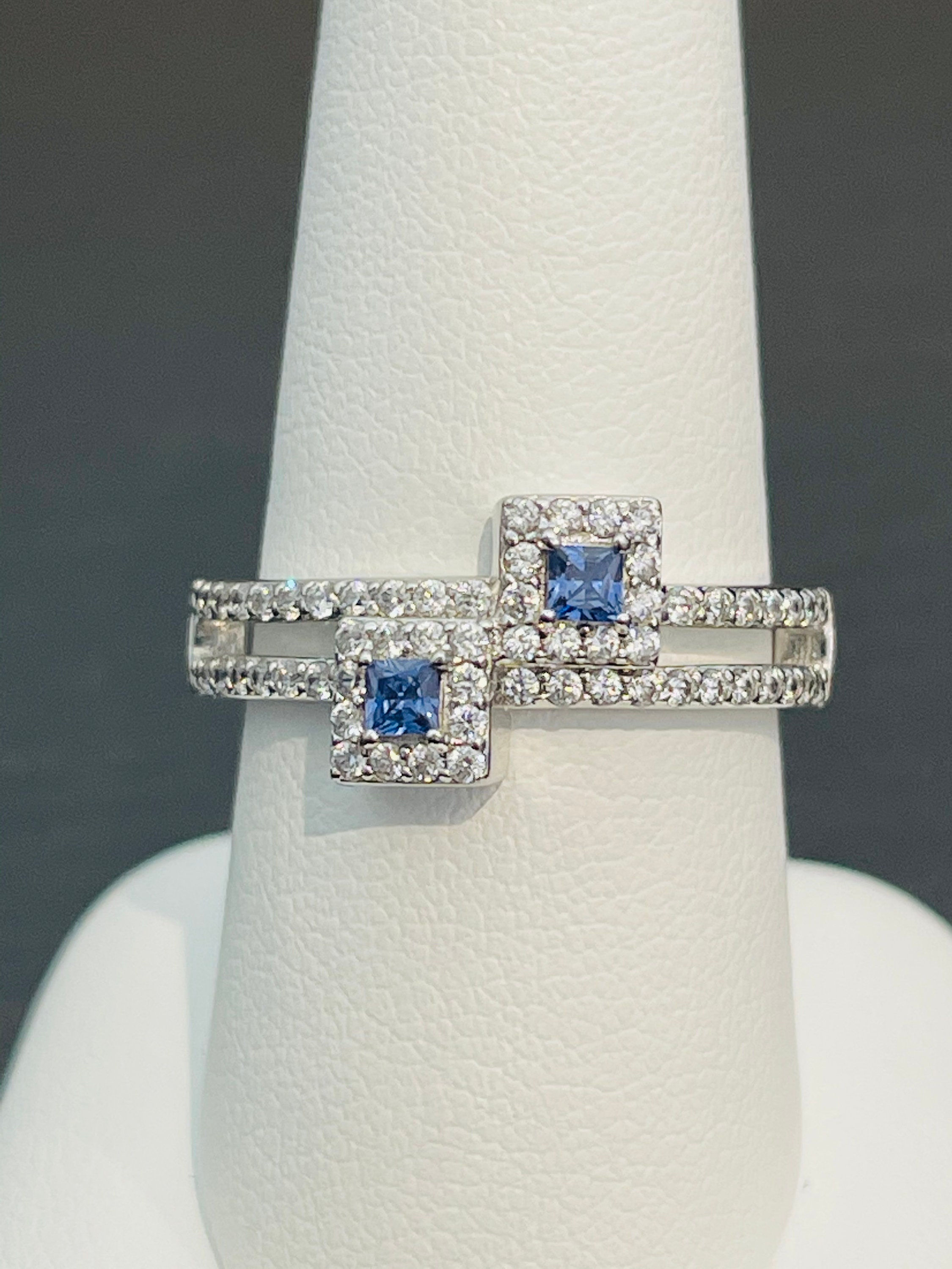 Vanna K Blue and White CZ Bypass Ring in Sterling Silver | Etsy