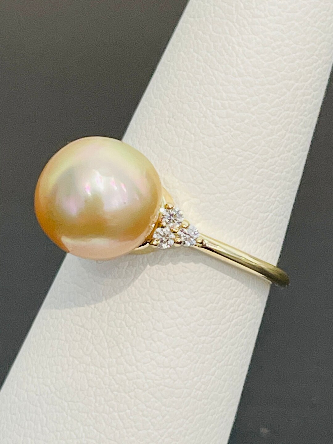 10 MM Peach Pearl and Diamond Ring in 14K Yellow Gold - Etsy