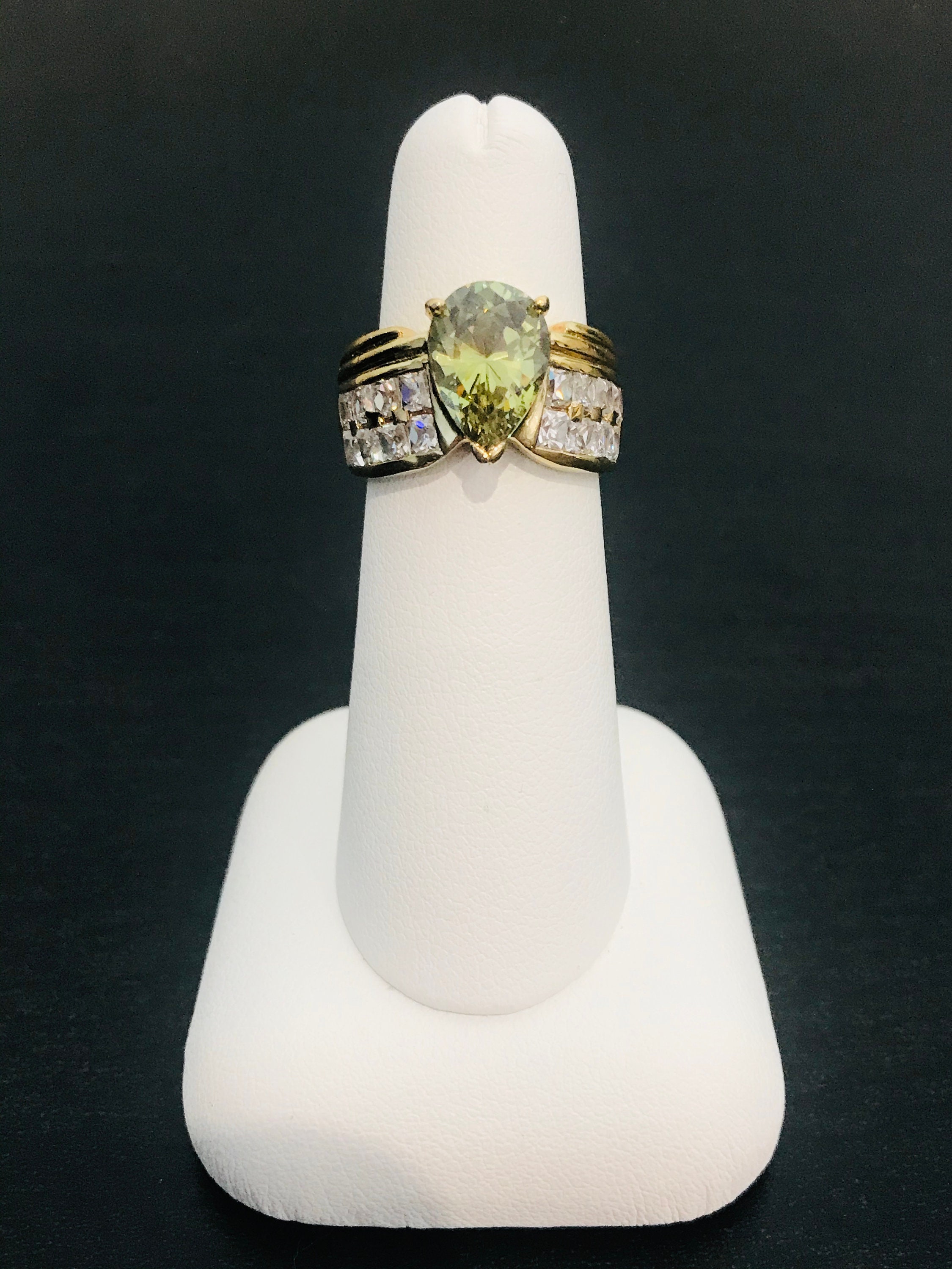 Chartreuse Green and White Cubic Zirconia Sterling Silver Yellow Plated ...