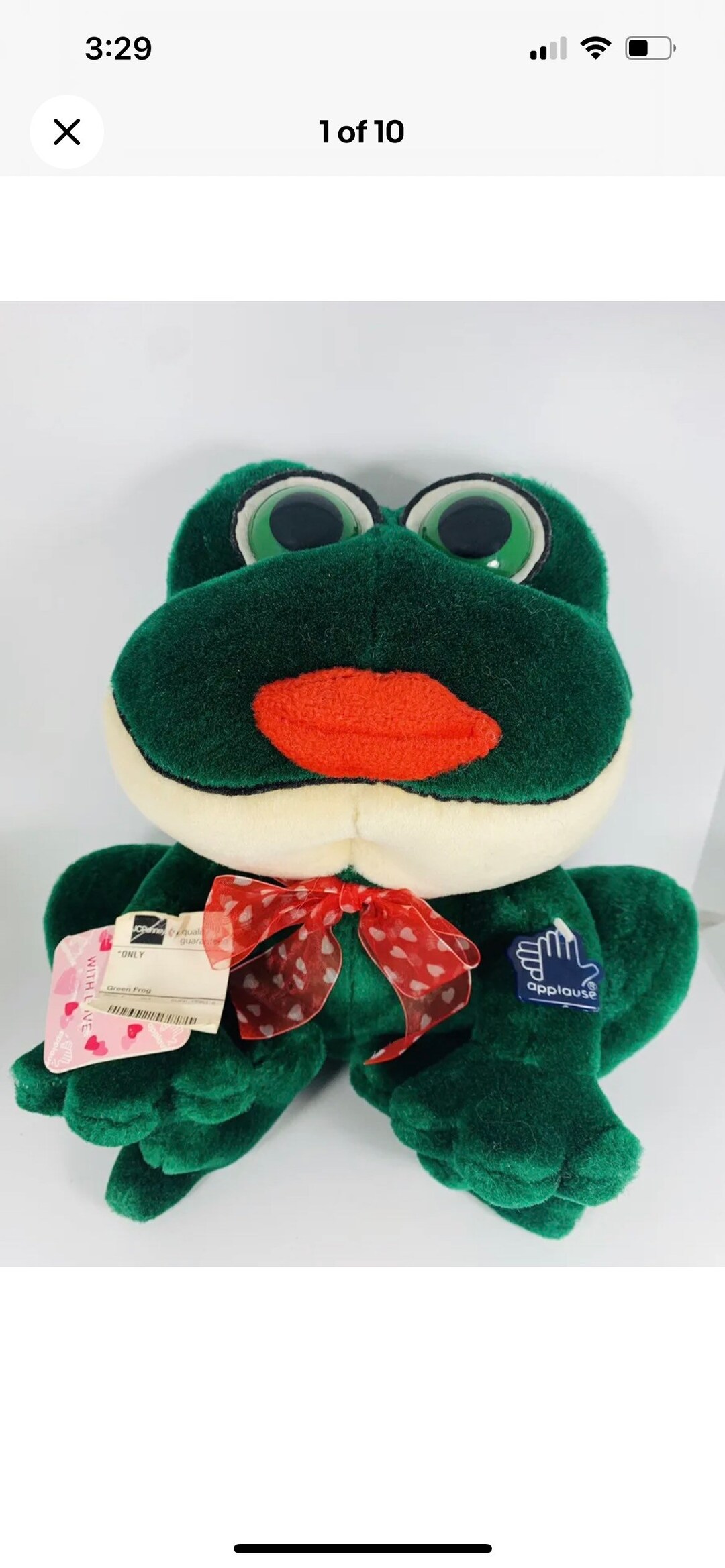 VTG Applause Valentines Day Green Frog With Kissy Lips Plush Stuffed ...