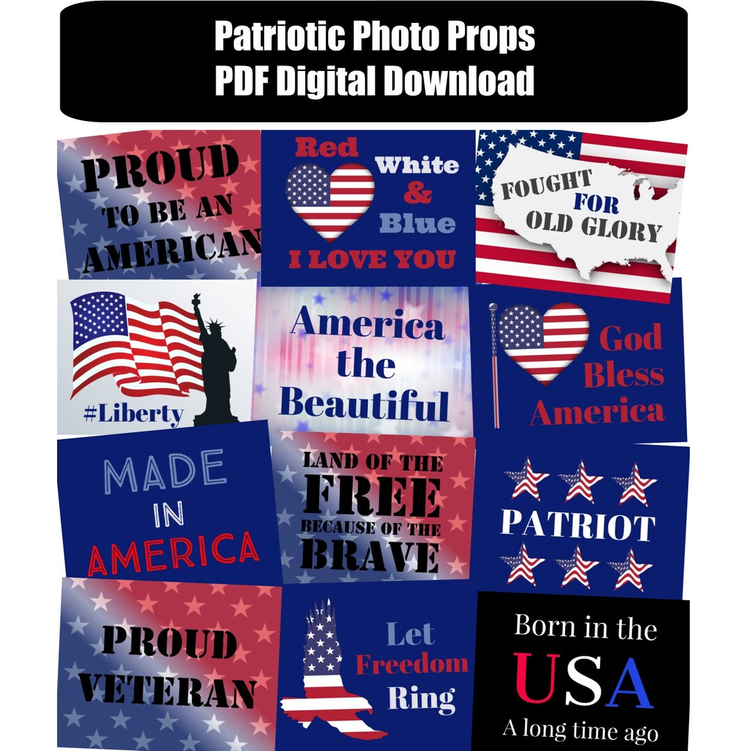 Patriotic Photo Booth Props DIGITAL DOWNLOAD PDF File - Set of 12 - Etsy
