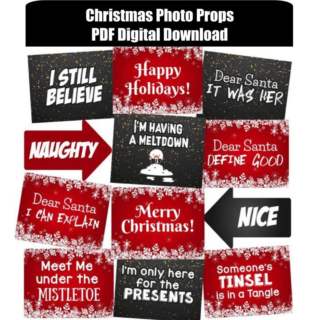 Christmas Photo Booth Props DIGITAL DOWNLOAD PDF File - Set of 12 - Etsy
