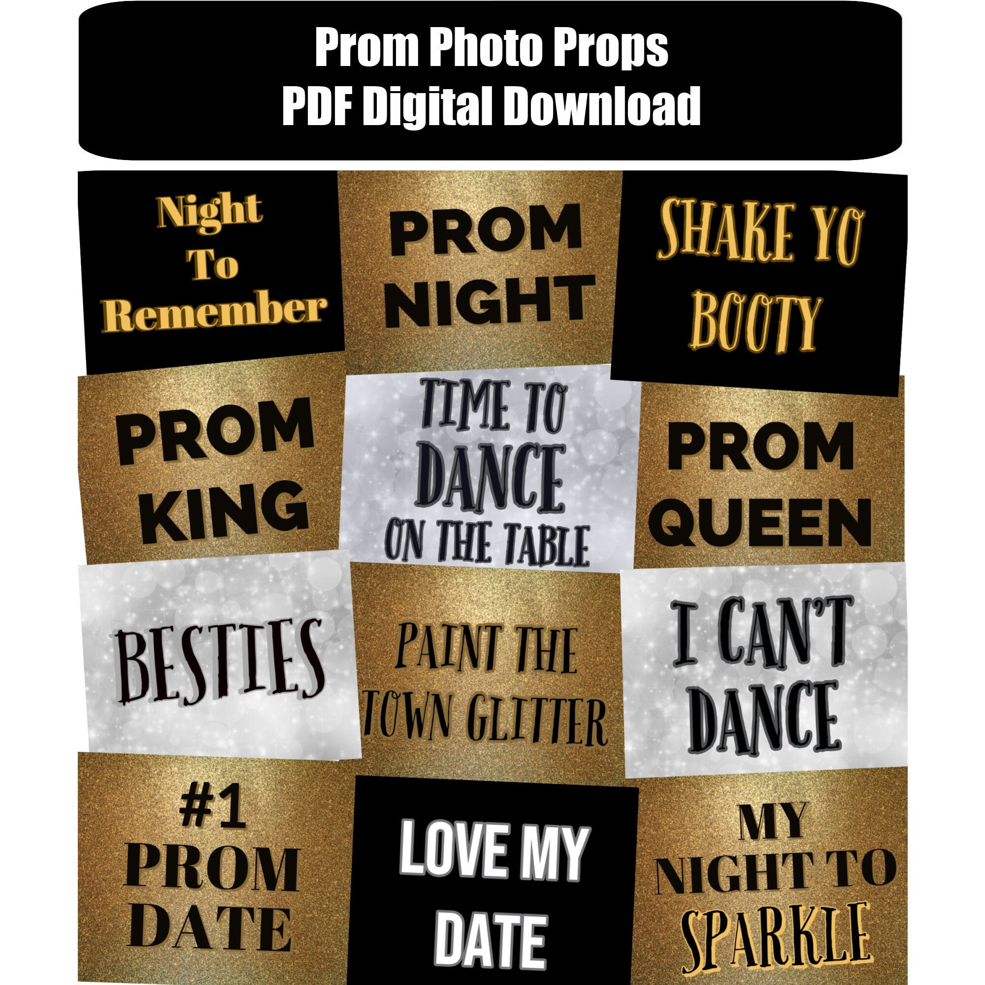 Prom Photo Booth Props DIGITAL DOWNLOAD PDF File - Set of 12 - Etsy
