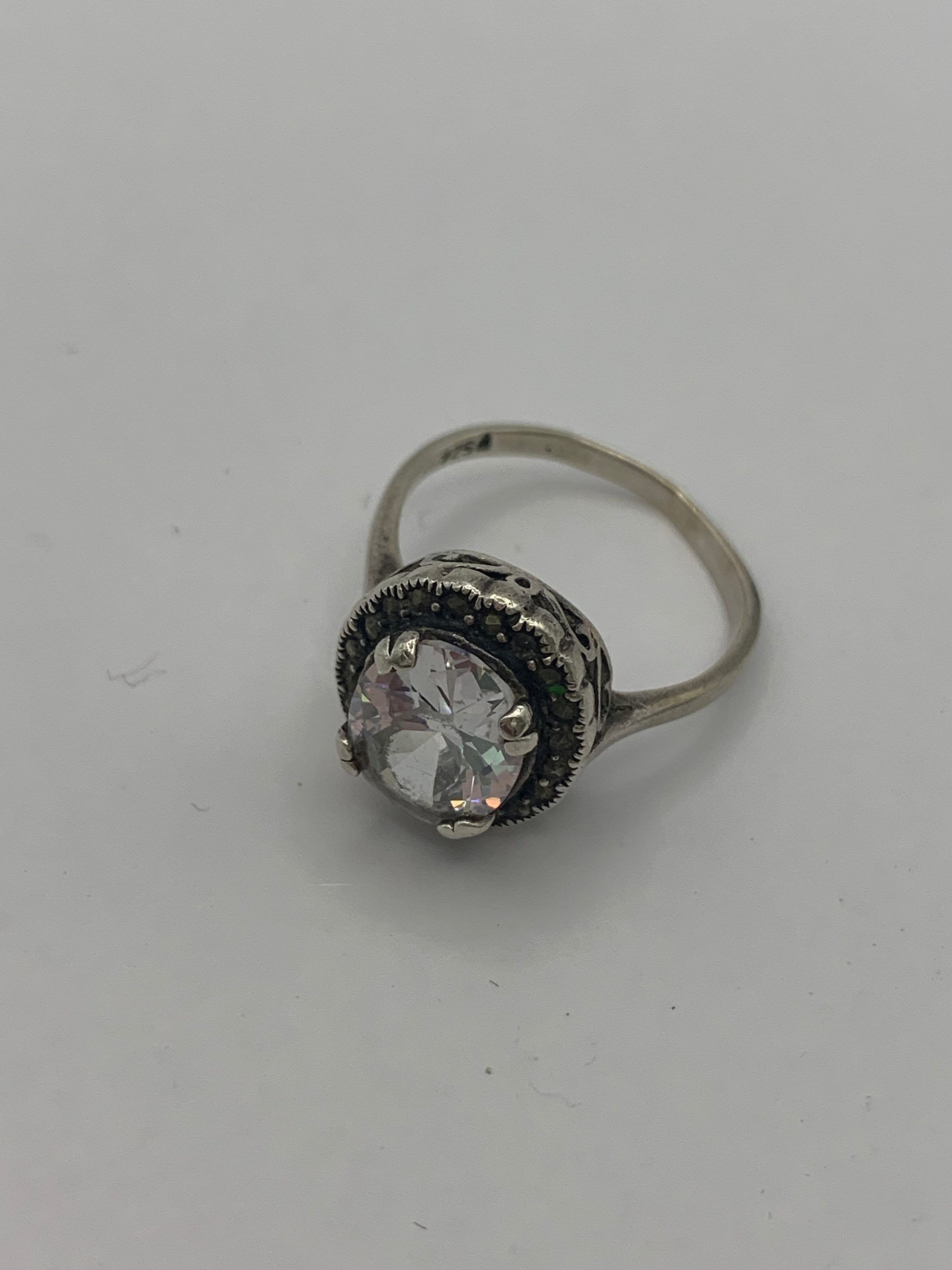 925 Vintage Clear Glass Stone Ring - Etsy