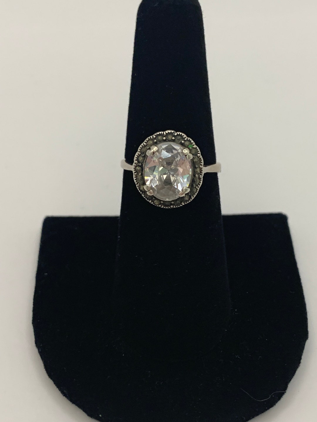 925 Vintage Clear Glass Stone Ring - Etsy