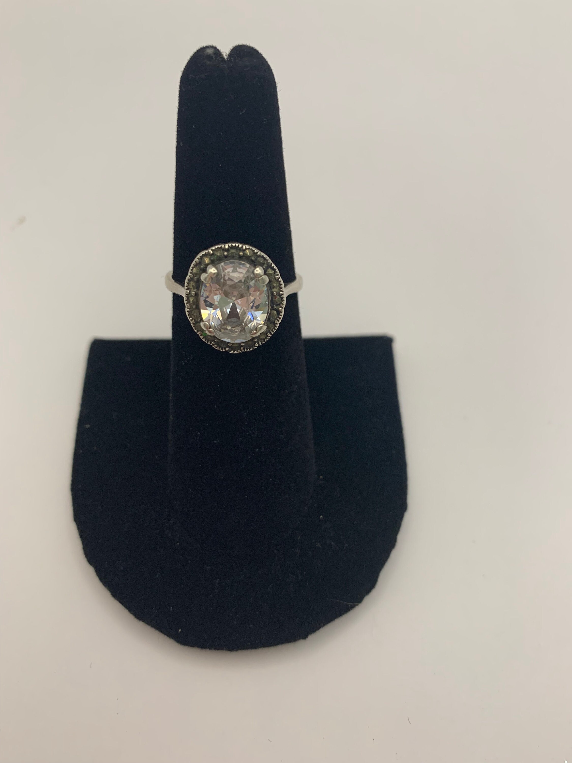 925 Vintage Clear Glass Stone Ring - Etsy