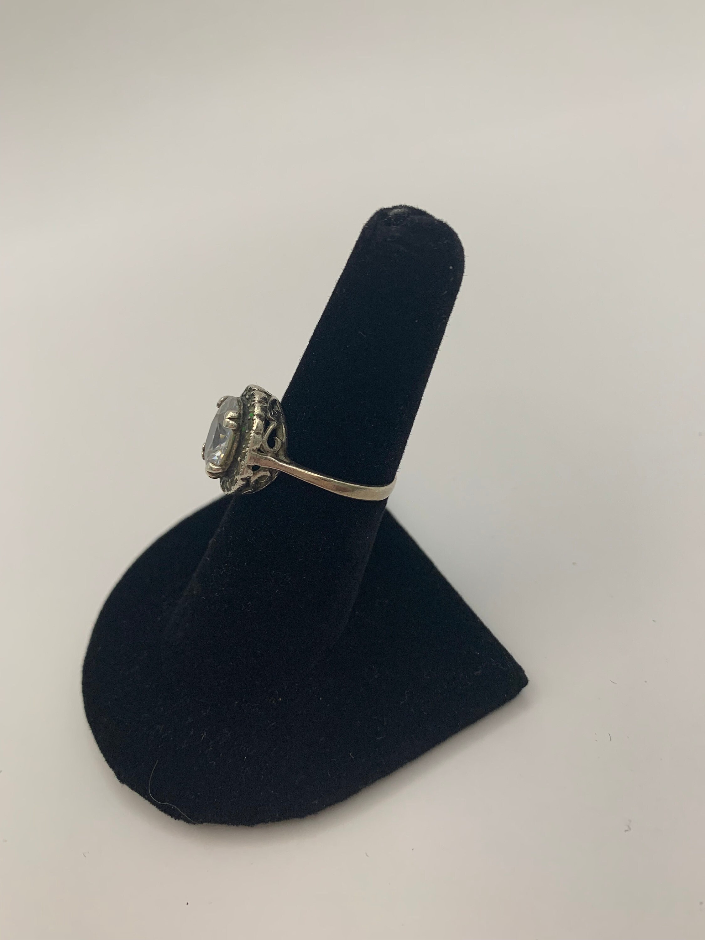 925 Vintage Clear Glass Stone Ring - Etsy