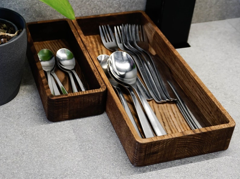 Wooden Cutlery Box From Natural Oak, Wood Kitchen Toolbox, Custom ...