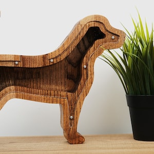 Dog Piggy Bank From Natural Wood, Unique Animal Lover Present, Brown ...