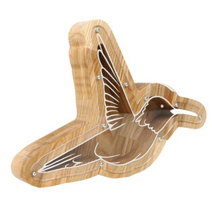 Piggy Bank Hummingbird, Unique Wooden Bird Shape Coin Box, 2 Colors ...