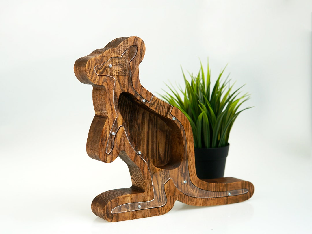 Wooden Kangaroo Piggy Bank, Personalized Engraved Coin Box for Kids and ...