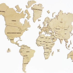 Wooden World Map, Rustic Office Decor, Wooden World Map Wall Art, World ...