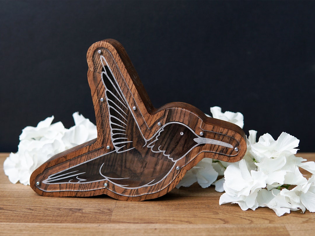 Piggy Bank Hummingbird, Unique Wooden Bird Shape Coin Box, 2 Colors ...