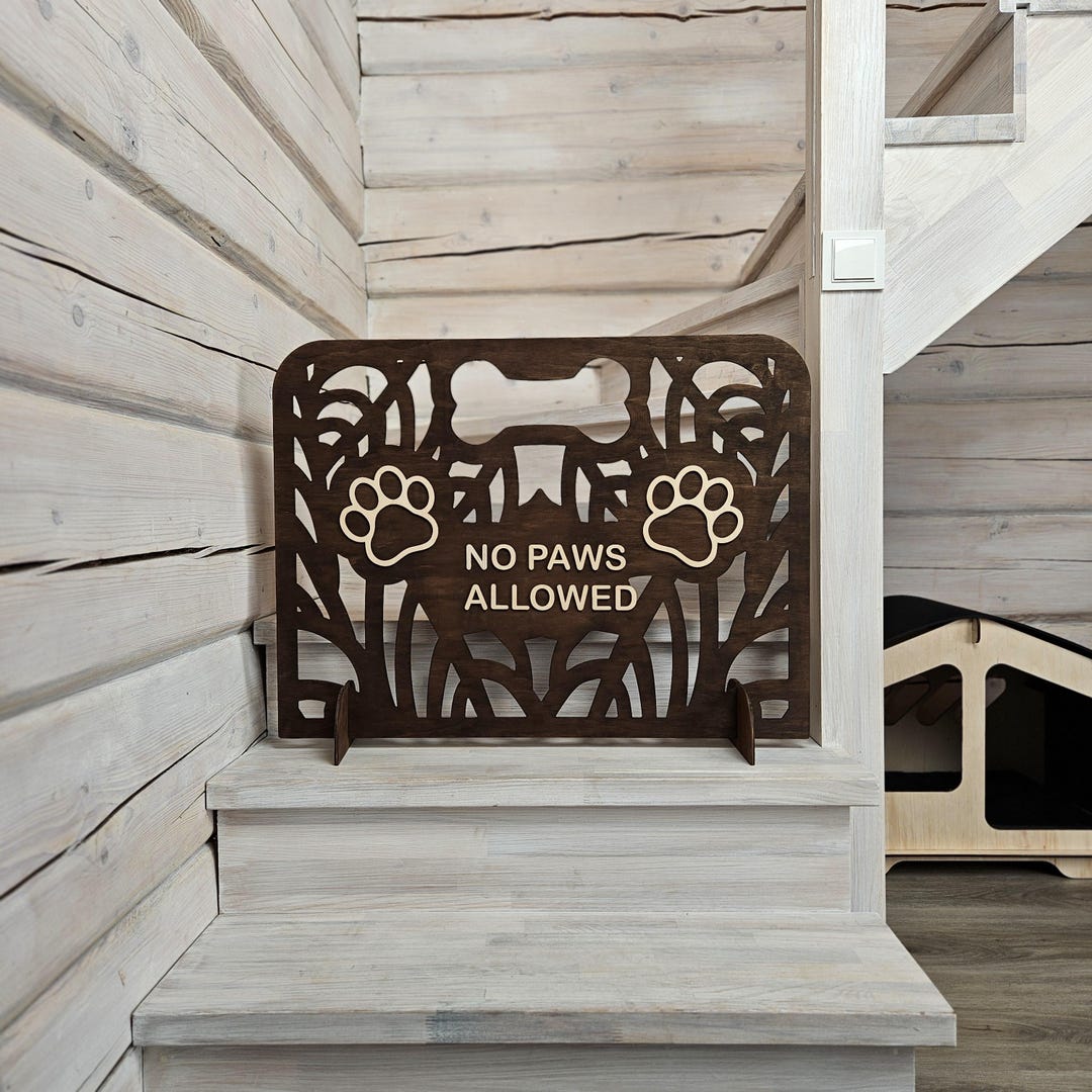 Personalized No Paws Allowed Dog Stair Gate – Freestanding Wooden Pet Barrier for Stairs ...
