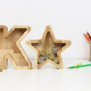 Star Wooden Piggy Bank, Unique Shape Personalized Piggy Bank Star, Girl ...