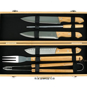Grill BBQ Wooden Set With Name, Summer Gift With A Storage Case ...