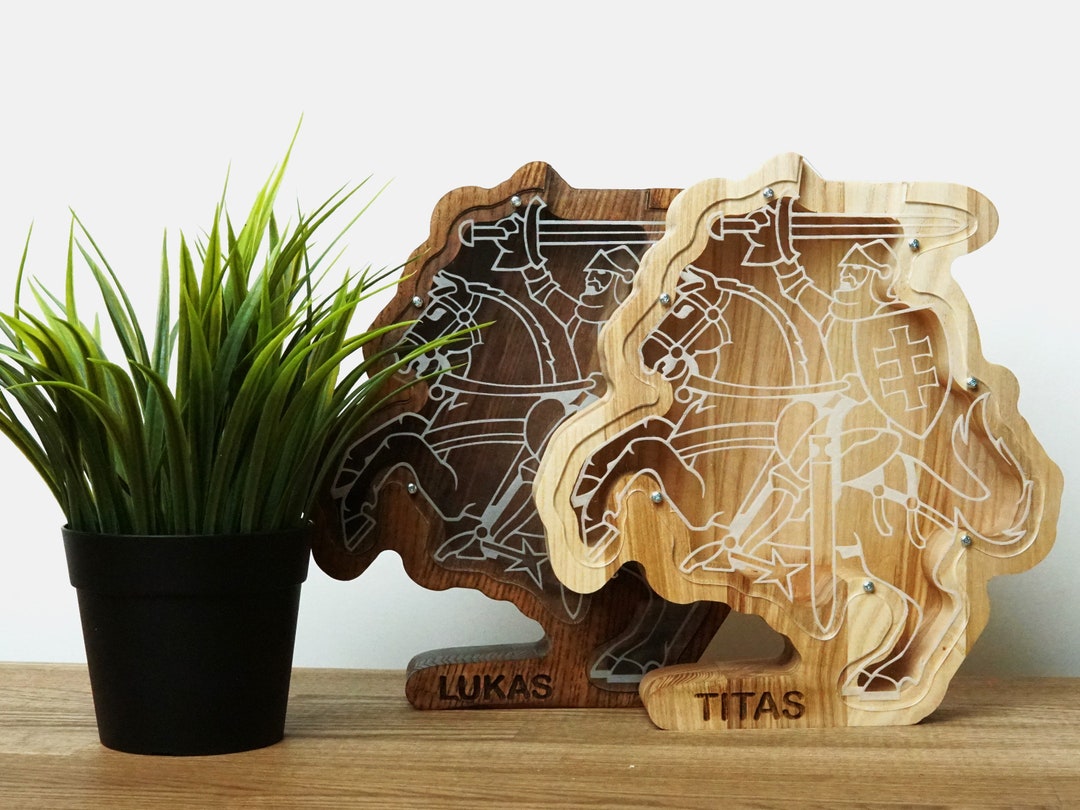 Piggy Bank, Wooden Piggy Bank Knight Lithuanian Vytis, Lithuania Gift ...