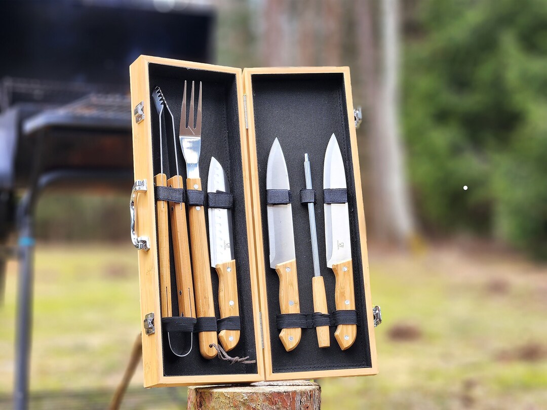 Grill BBQ Wooden Set With Name, Summer Gift With A Storage Case ...