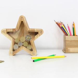 Star Wooden Piggy Bank, Unique Shape Personalized Piggy Bank Star, Girl ...