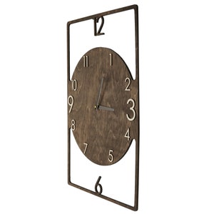 Big Natural Dark Wood Wall Clock, Thin Wooden Clock Real Wood, Natural ...