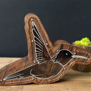 Piggy Bank Hummingbird, Unique Wooden Bird Shape Coin Box, 2 Colors ...