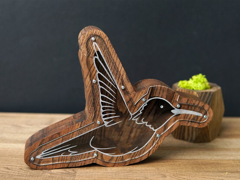 Piggy Bank Hummingbird, Unique Wooden Bird Shape Coin Box, 2 Colors ...