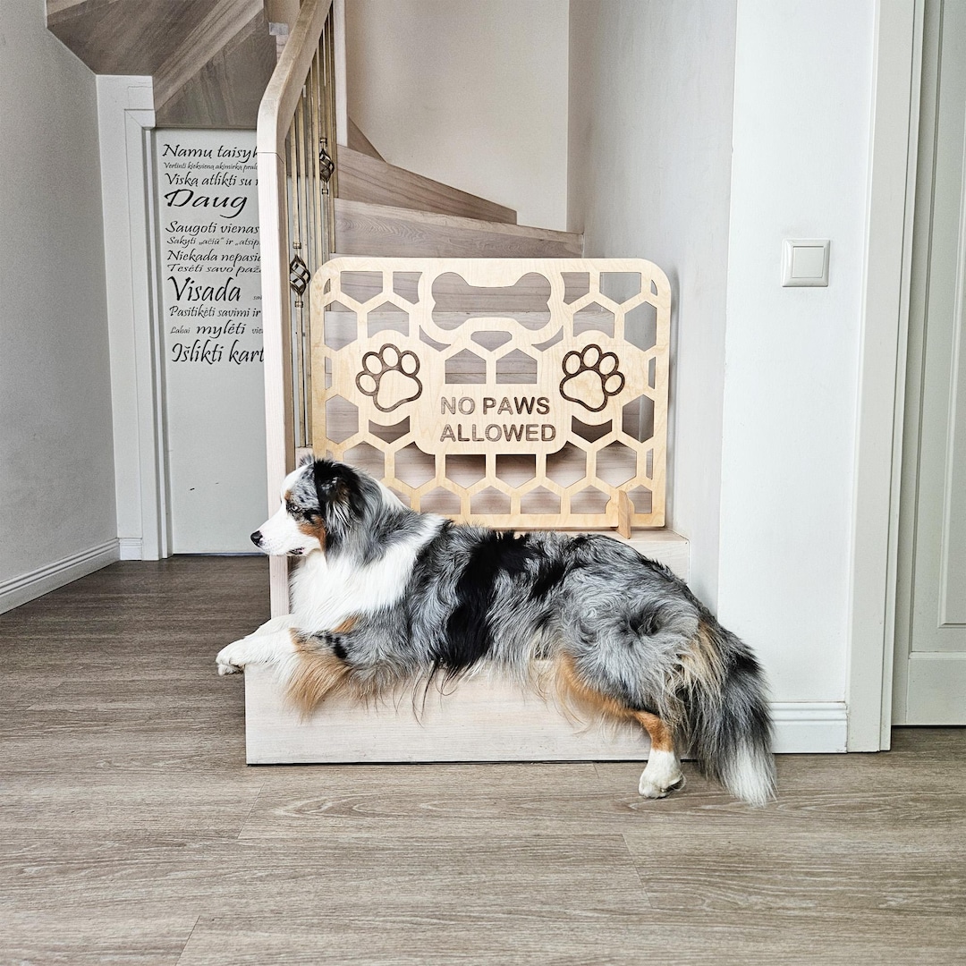 Dog Stair Stopper Barrier – Custom Wood Pet Gate for Stairs, Puppy ...