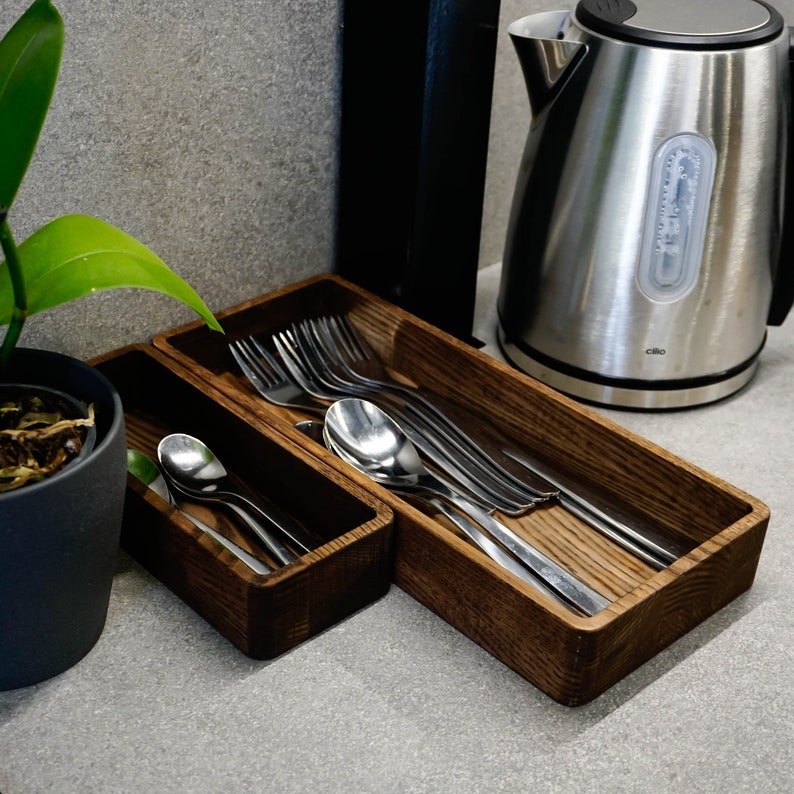 Wooden Cutlery Box From Natural Oak, Wood Kitchen Toolbox, Custom ...