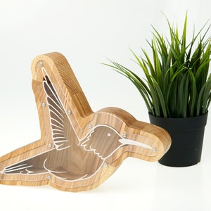 Piggy Bank Hummingbird, Unique Wooden Bird Shape Coin Box, 2 Colors ...