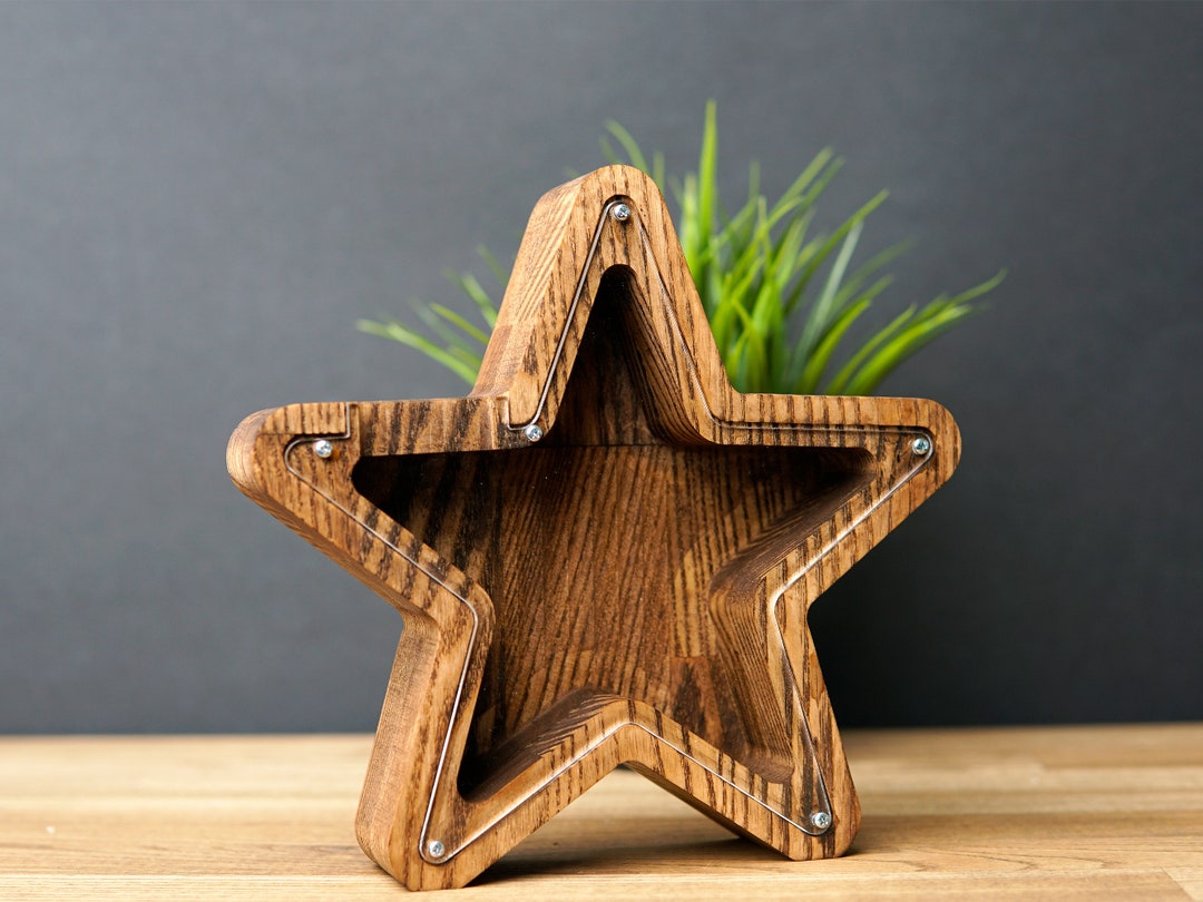 Wooden Star Piggy Bank Personalized, 3 Colors Custom Engraved Text Coin ...