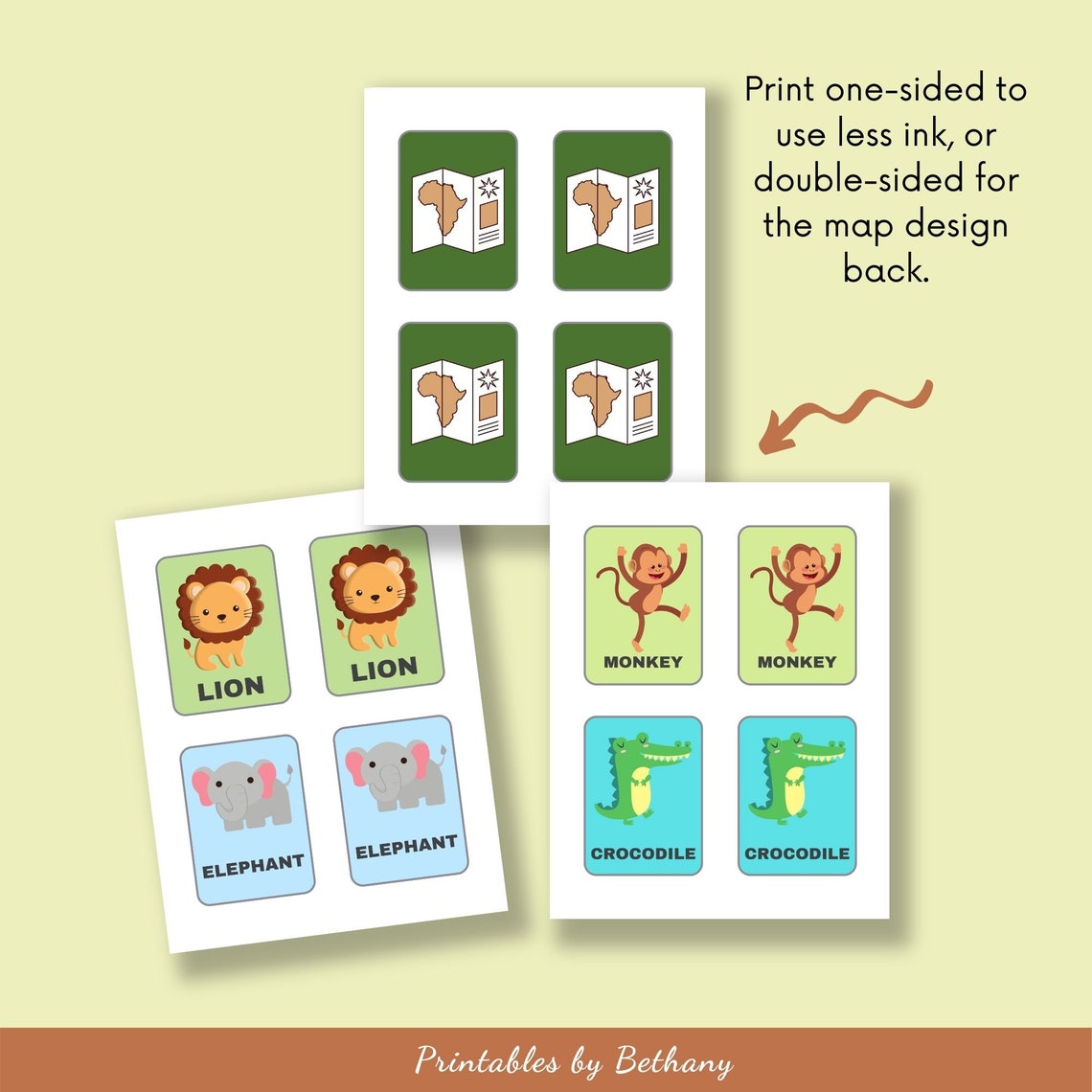 Safari Themed Printable Memory Matching Game for Kids Instant Download ...