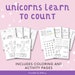 Unicorns Learn to Count Printable Coloring & Activity Pages Also ...
