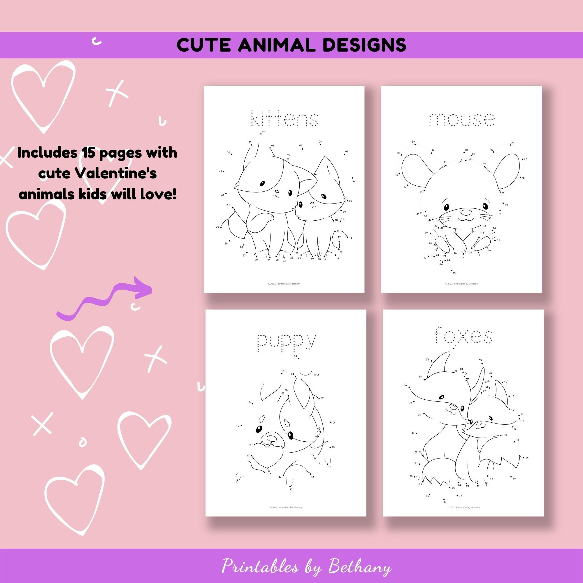 Valentine's Day Printable Connect the Dots Animals for Kids Dot-to-dot ...