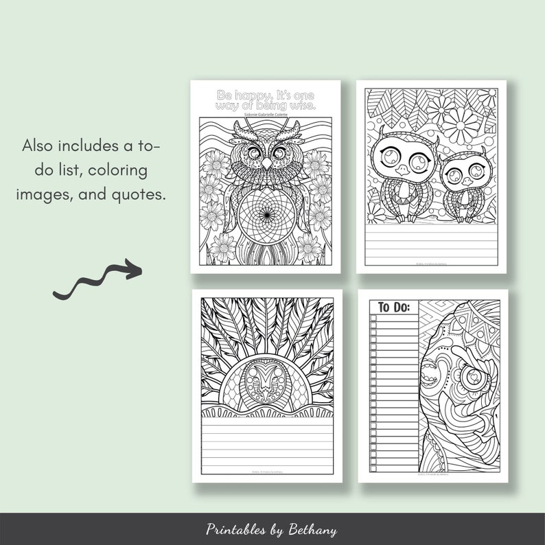 Owl Coloring Pages and Journal for Teens, Kids, and Adults Crafts and ...