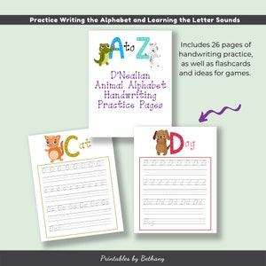 A to Z Animal D'nealian Handwriting Practice Pages and Flashcards - Etsy