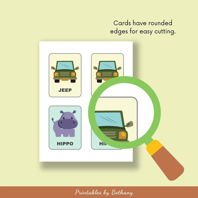 Safari Themed Printable Memory Matching Game for Kids | Instant ...