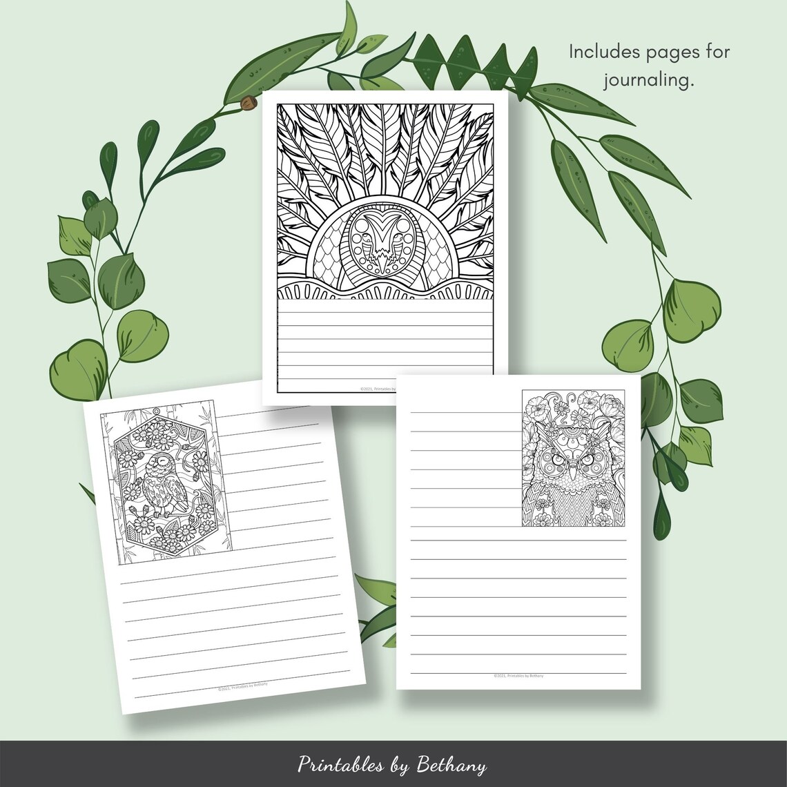 Owl Coloring Pages and Journal for Teens, Kids, and Adults Crafts and ...