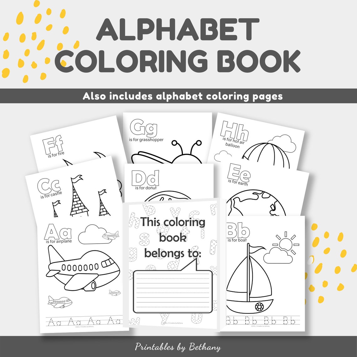 Kids Alphabet Handwriting and Coloring Practice Worksheets Color and BW ...