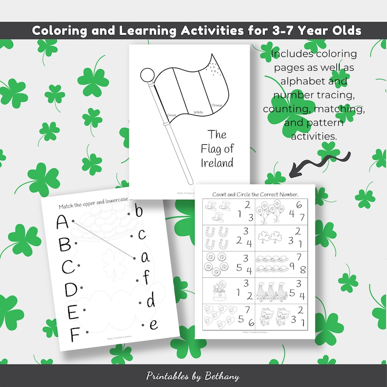 50 Pages of St. Patrick's Day Coloring and Activity Pages for Kids Ages ...