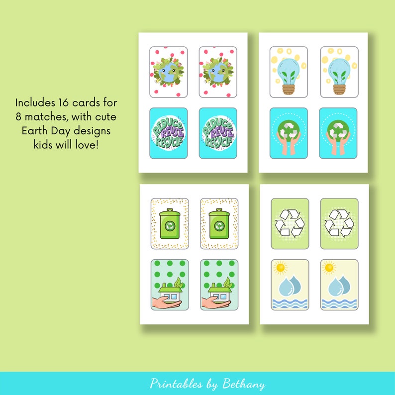 Earth Day Memory Matching Game for Kids Quick and Easy | Etsy