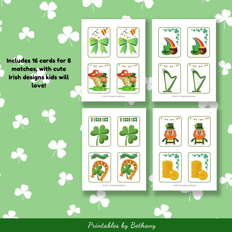St. Patrick's Day Printable Memory Matching Game for Kids | Instant ...