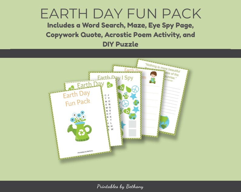 Earth Day Printable Activities Pack | 6 Pages Maze, Copywork, Word ...