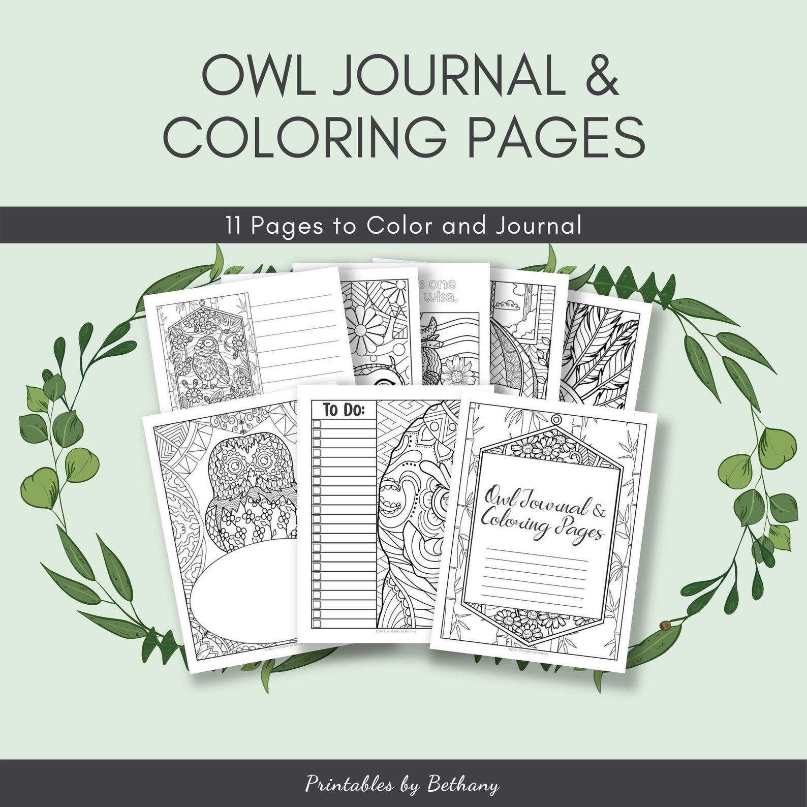 Owl Coloring Pages and Journal for Teens Kids and Adults - Etsy